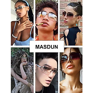 MASDUN Stylish Rimless Frameless Rectangle Sunglasses for Womens Surrounded designer trendy men (White Frame White Silver Lens/Brown Frame Brown Lens)
