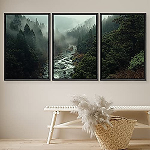 SIGNWIN 3 Piece Framed Canvas Wall Art Woodland Nursery Decor Forest Rivers Canvas Prints Home Artwork Decoration for Living Room,Bedroom - 24"x36"x3 Black