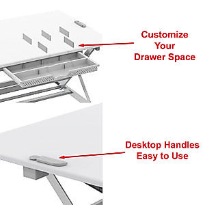 SHW 32-Inch Height Adjustable Standing Desk Converter Riser Workstation with Drawer, White