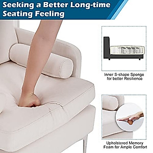 VINGLI 25" W 23" D Beige Accent Chairs Set of 2, Comfy Cross Legged Reading Chairs Upholstered Cozy Sofa Armchairs Corner Sitting Chairs Modern Office Chairs for Living Room, Bedroom, Reception