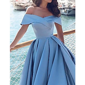 Off Shoulder Satin Prom Dresses Ball Gown Plus Size Formal Dresses for Women Wedding Dress with Slit,Red Size 10
