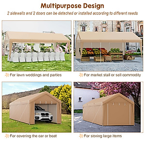 Tangkula 10x20 Ft Heavy-Duty Carport, Portable Garage Tent with Galvanized Steel Frame, Removable Sidewall & 2 Roll-up Zippered Door, Outdoor Car Canopy Shelter for Car, Truck, SUV, Boat