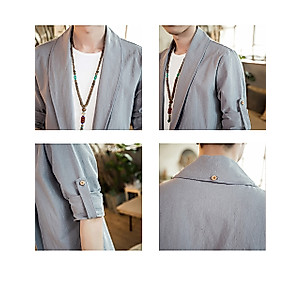Mingzhu Mens Cotton Linen Blazer Jacket Roll Up Long Sleeve Notched Lapel Sport Coat(0733-Grey-M)