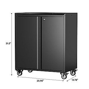 JAORD Metal Storage Cabinet on Wheels, Tool Cabinets for Garage, Garage Rolling Cabinet, Roling Garage Storage Cabinet, Lockable Storage Cabinet with Wheels for Home, Office, Assembly Required (Black)