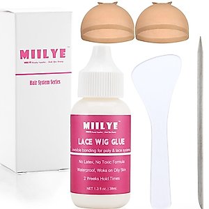 Wig Adhesive Glue, Invisible Waterproof MIILYE Hair Replacement Bonding Glue, Strong Hold for Lace Front Wig and Poly Hairpieces, Toupee, Cosmetic Hair Systems (Wig Glue for Lace Front Wig 1.3 fl oz)