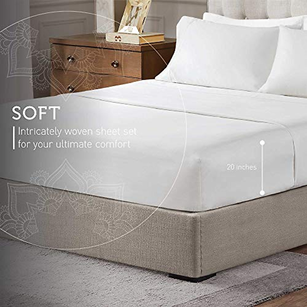 1000 Thread Count White California King Sheet Sets Deep Pocket | Fits 16"-20" Thick Mattress | Sateen Soft Cotton Grown in India, 4 PC Bed Sheets - Fitted, Flat & 2 Pillow Cases (Natural White)