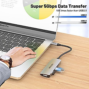 DIGCOOL USB C Hub, 5 in 1 USB C Dongle, USB C to HDMI Multiport Adapter 4K HDMI 2 USB 3.0 Ports SD/TF Card Reader for MacBook, Mac Pro, iPad Pro, XPS, and More