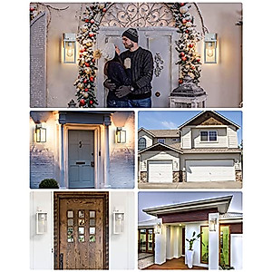 Eidonta Outdoor Wall Sconce, 2 Pack Exterior White Wall Lantern Light Fixtures with Clear Glass Shade, Waterproof Wall Mount Light, E26 Socket Modern Anti-Rust Porch Lighting (Bulb Not Included)