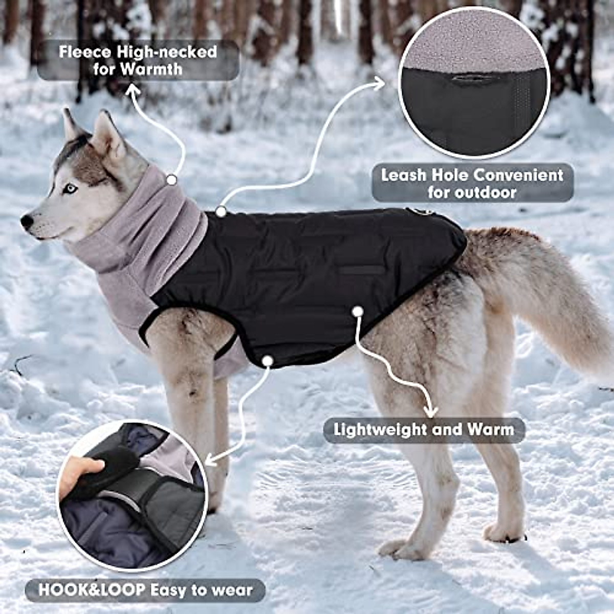 cyeollo Dog Winter Coat Puffer Jacket Vest Windproof Warm Dog Coats Jackets with Fleece High Collar for Cold Weather Pet Vest Clothes for Small Dogs Pets Apparel, Black Large