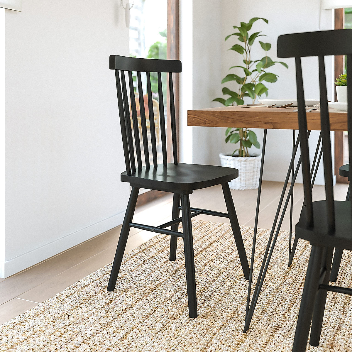 Flash Furniture Ingrid Commercial Grade Windsor Dining Chairs - Black Solid Wood Spindle Back Chairs - Armless Kitchen or Dining Room Chairs - No Assembly Required
