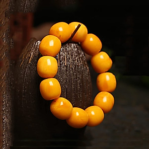 DHJY Natural Amber Chicken Oil Yellow Beeswax Bracelet Original Stone Single Circle Bead Bracelet Jadeware Jewelry Unisex,18mmX18