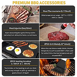 34Pcs Grill Accessories Grilling Gifts for Men, 16 Inches Heavy Duty BBQ Accessories, Stainless Steel Grill Tools with Thermometer, Grill Mats for Backyard, BBQ Gifts Set for Men Women