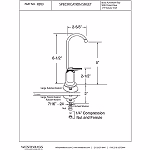 Westbrass R203-NL-62 6" Touch-Flo Style Pure Water Dispenser Faucet, Matte Black