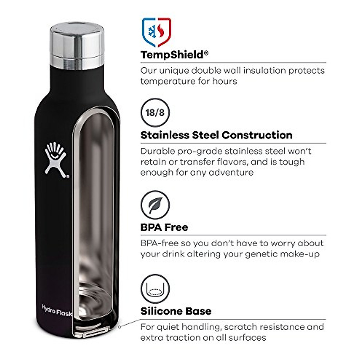 Hydro Flask 25 oz Wine Bottle - Stainless Steel, Reusable, Vacuum Insulated, Dishwasher Safe, BPA-Free, Non-Toxic