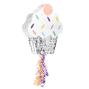 BLUE PANDA Pull String Cupcake Pinata for Baby Shower, Kids Birthday Party Supplies, (Small 13 x 15 x 3 Inches)