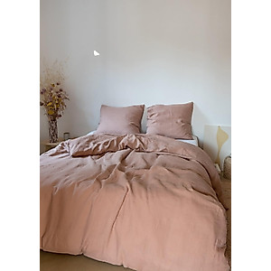 Organic Linen Comforter Cover, Linen Duvet Cover in Dusty Rose, Linen Bedding with Custom Size, 3 Pcs Duvet Cover Set (Queen)