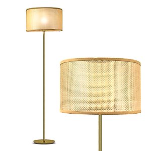 Brightech Zion Elegant Floor Lamp – Modern Woven Wicker Shade Matches Boho, and Mid-Century Décor – Free Standing LED Light for Living Rooms and Bedrooms – Tall Lamp Gets Compliments - Brass