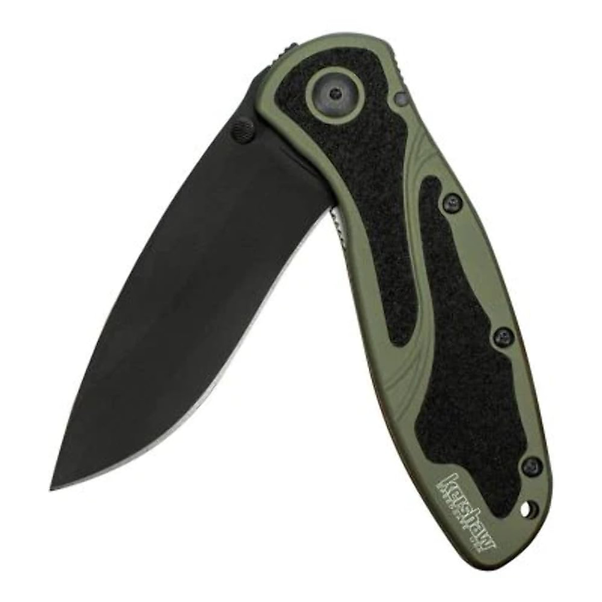 Blur Assisted Opening Folding Knife, 3.4" Blade, Olive Handle/Black Blade