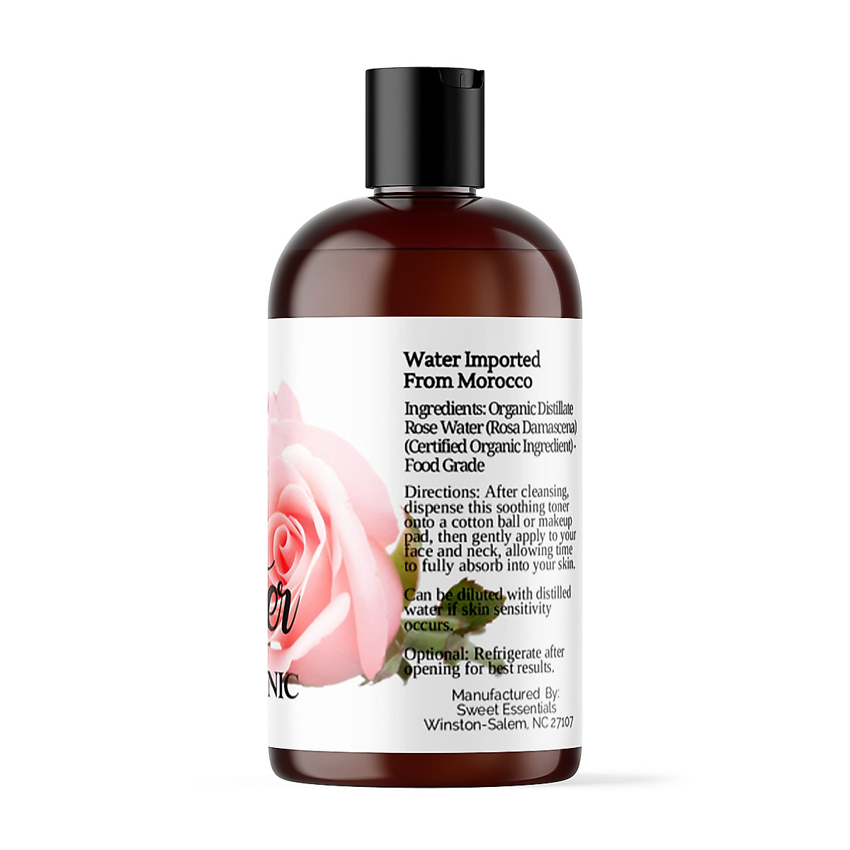 Premium Organic Moroccan Rose Water - 4oz - Imported from Morocco - 100% Pure (Food Grade) No Oils or Alcohol - Rich in Vitamin A & C. Perfect for Reviving, Hydrating & Rejuvenating Your Face & Neck
