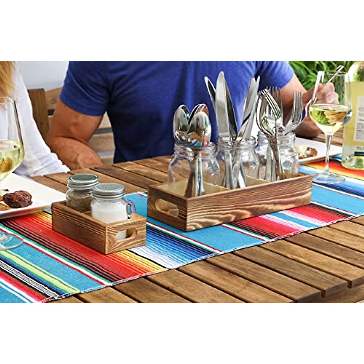 Mason Jar Salt and Pepper Shakers Set with Wood Caddy, Easy to Clean & Refill for Farmhouse Kitchen Table, Rustic Home Decor and Gifts