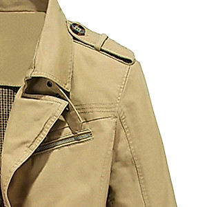 Maiyifu-GJ Men's Cotton Trench Coat Slim Fit Single Breasted Windproof Long Jacket Fall Casual Business Windbreaker Overcoat (Dark Khaki,5X-Large)