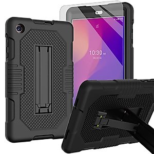 JSUSOU Case for Alcatel Joy Tab 2 with Tempered Glass Screen Protector | Heavy Duty Shockproof Kids Protectiv Case with Built-in Kickstand for Alcatel Joy Tab 2 8" Tablet (Model: 9032Z)| Black