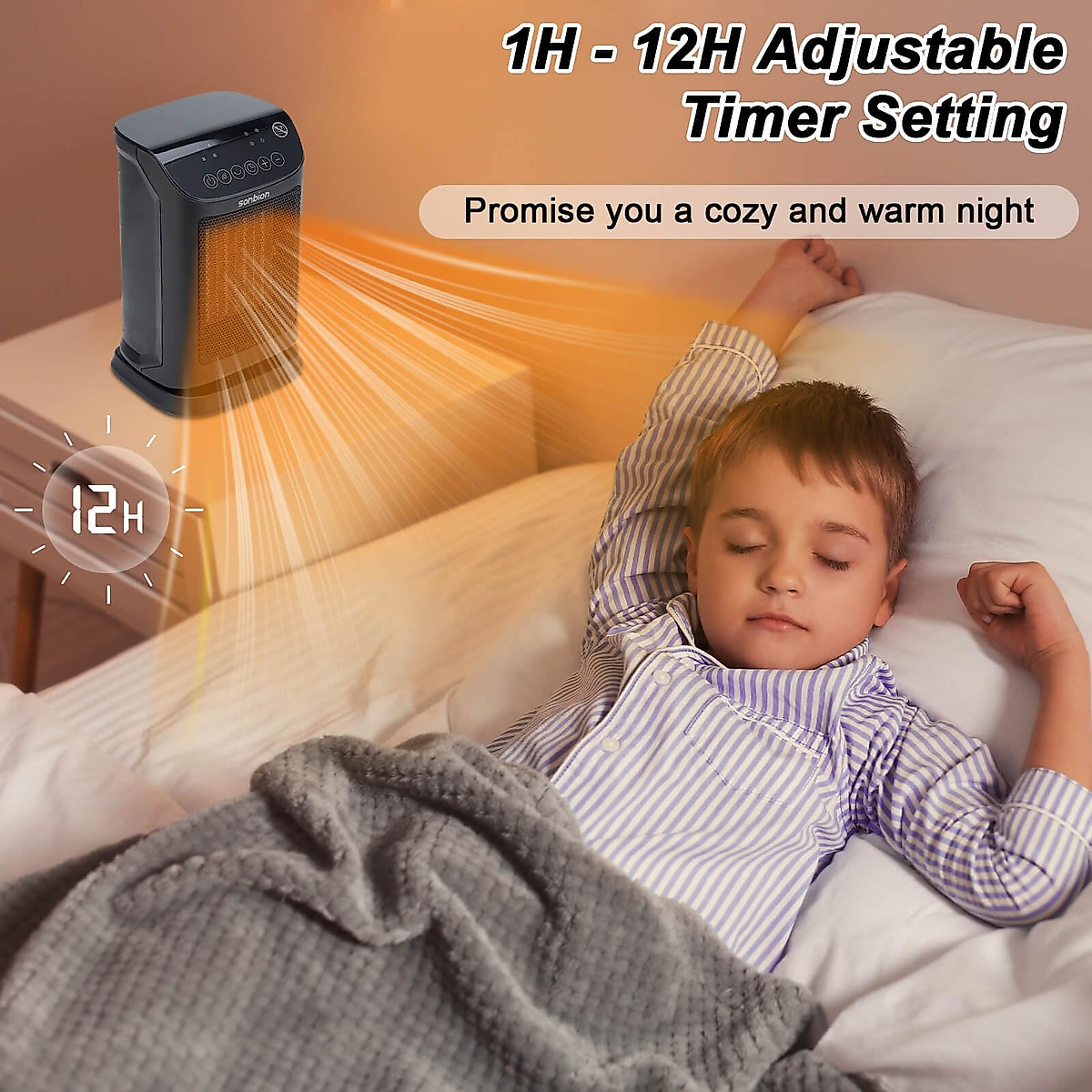 SONBION Space Heater with Remote, 1500w Ceramic Heater with Four Modes, Portable Personal Electric Heater for Office Home Garage, 70°Oscillating Heater with Thermostat, 12h Timer, LED Display