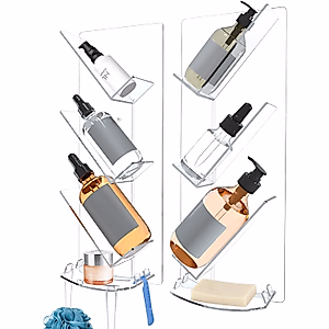 Fippkargo Shower Caddy 2 Pack, Acrylic Shower Shelves for Bathroom Organizer,Shower Wall Organizer with Water Guide,No Drilling Shampoo Holder Rack Wall Mounted,Shower Shelf for Inside Shower