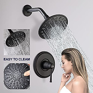 SWKB Shower Faucet with Tub Spout Matte Black Bathroom Shower Tub Faucet Set with 6-spray Shower Head System, Single Handle Shower Trim Kit with Rough-in Valve