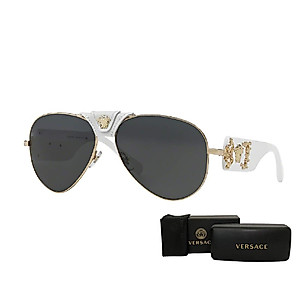 Versace VE2150Q 134187 62M Gold/Grey Pilot Sunglasses For Men For Women + BUNDLE with Designer iWear Eyewear Kit