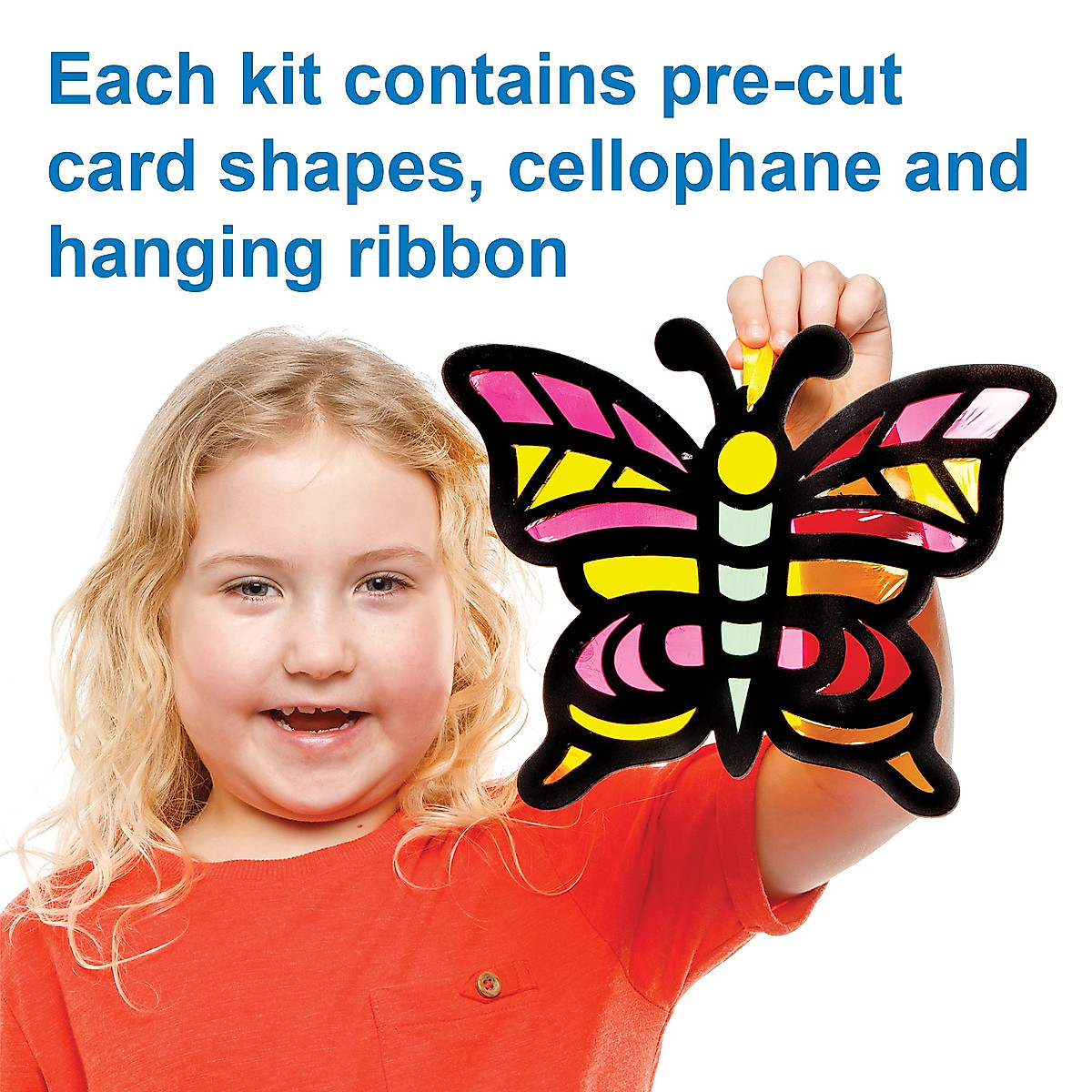 Baker Ross FE154 Butterfly Stained Glass Craft Kits - Pack of 6, Arts and Crafts for Kids to Decorate and Display, Make Your Own Decorations