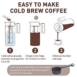 Cold Brew Coffee Maker Pitcher - 40 Oz Glass Ice Coffee Spout Jug with Filter for Iced Tea, Cold Brewed Coffee Maker, Black