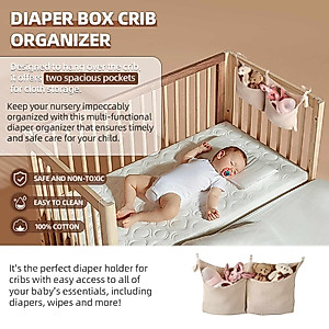 LuQiBabe 8"x15" Diaper Caddy and Organizer for Changing Table Crib Multi-Functional Hanging Diaper Stacker Nursery Organizer for Cribs Diaper Holder Baby Crib Hanging Storage and Accessories - Khaki