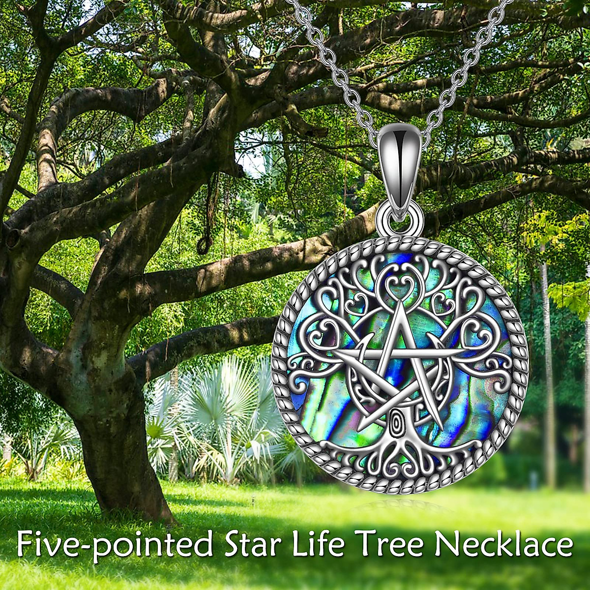 YFN Pentagram Pentacle Wiccan Necklace Sterling Silver Magic Amulet Tree of Life Necklace Star Pentagra Gothic Jewelry for Men Women