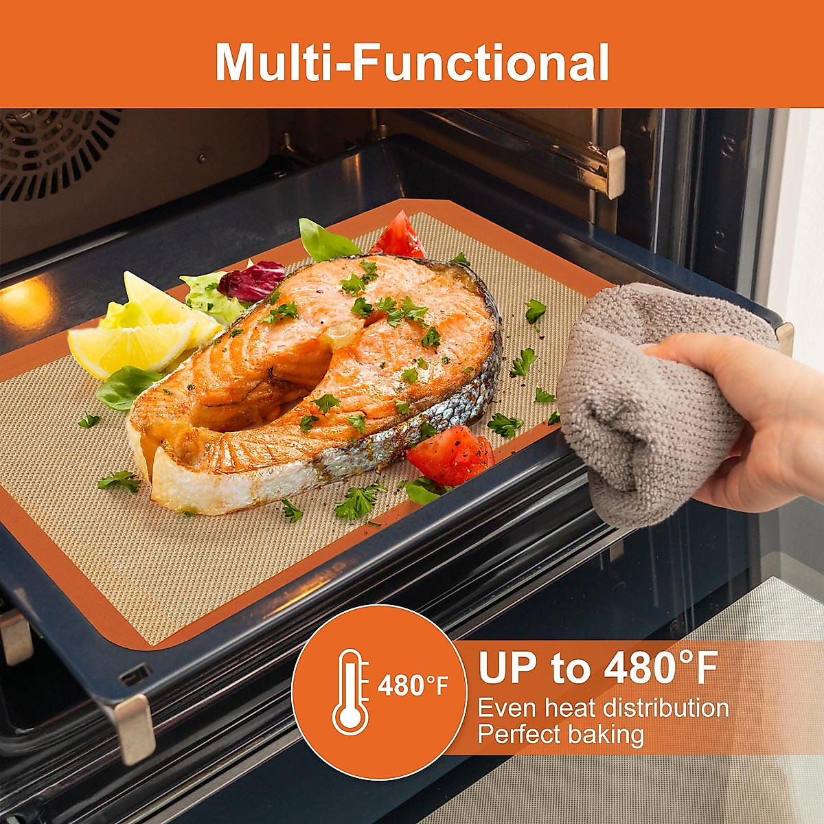 Silicone Baking Mat Sheets Set, Easy Clean &Non-Stick Food Grade Reusable Baking Mat, 1 Half Sheet+ 1 Jelly roll+1 Quarter sheet Baking Mats for Oven, Make Macarons, Cookies, Pizza, Bread and Pastry