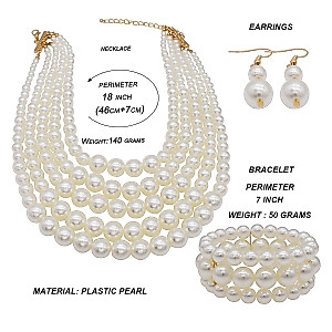 MeliMe Faux Big Pearl Srand Necklaces for Women 5 Layers Pearl Bib Collar Necklace Bracelet and Earrings set 1920s Costume Pearl Jewelry Bridal Wedding gift (white pearl necklace set)