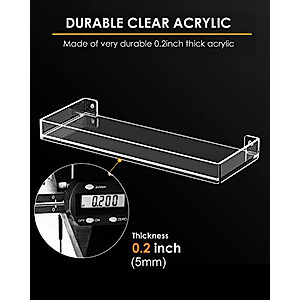 MaxGear Acrylic Shelves Clear Floating Shelves for Wall, Heavy Duty Acrylic Clear Display Shelves with Edge, 5mm Extra Thicker Hanging Shelves Floating Bookshelves for Bathroom, Bedroom, Kitchen