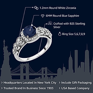 Gem Stone King 925 Sterling Silver Blue Sapphire Engagement Ring For Women (1.32 Cttw, Round Gemstone Birthstone, Available 5,6,7,8,9) (Size 7)