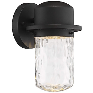 Possini Euro Design Mallow Modern Rustic Outdoor Wall Light Fixture LED Textured Black Steel 9 1/4" Clear Hammered Glass for Exterior House Porch Patio Outside Deck Garage Front Door Garden Home