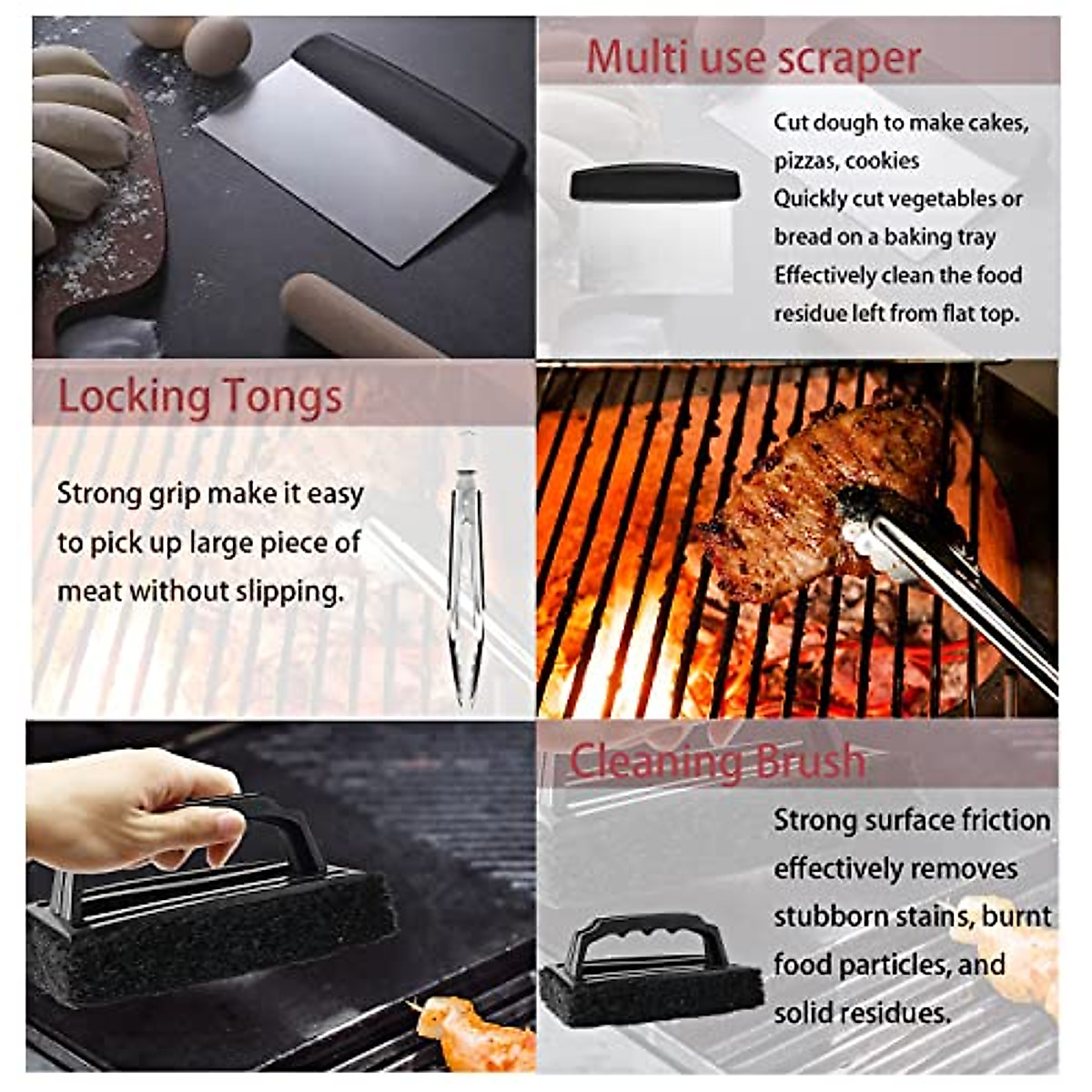 Griddle Accessories Tool-40pcs Flat Top Griddle Set,Stainless Steel Griddle Utensils with Spatulas,Tongs,Fork,Glove,Burger Press,Cleaning Brush.