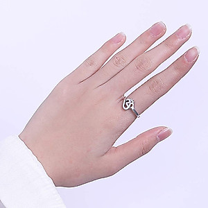 LOVECOM Real 925 Sterling Silver Buddhism Scripture Open Stacking Rings for Women Vintage Statement Fashion Creative Design Jewelry Gifts