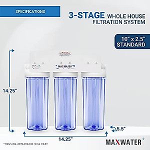 Max Water 3 Stage (Coastline Houses, Cottage, Farm, Well & Underground Water) 10 inch Water Filtration System for Whole House - Sediment+Iron Manganese+CTO Post Carbon-3/4" Inlet/Outlet-Model : WH-SC9