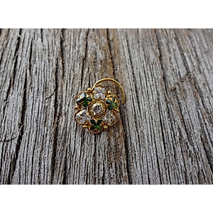 Gold Nose Piercing Indian Nose Stud Big Nose stud Gold Nose Stud Crock Screw Nose Stud Medusa Piercing Gift for her 16g Nose Stud Indian Nose Ring, Green,White