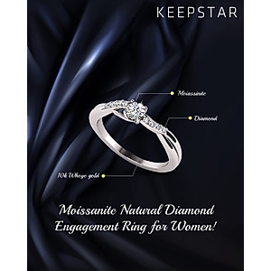 1/2 Carat TW Women's Moissanite and Natural Diamonds Engagement Ring in 10k White Gold, Size 10