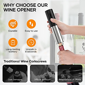 Electric Wine Bottle Opener Rechargeable, Assark Cordless Automotic Electric Corkscrew Wine Opener with Foil Cutter,Wine Pourer and Vacumm,One-click Button Reusable Wine Opener, For Festival Party