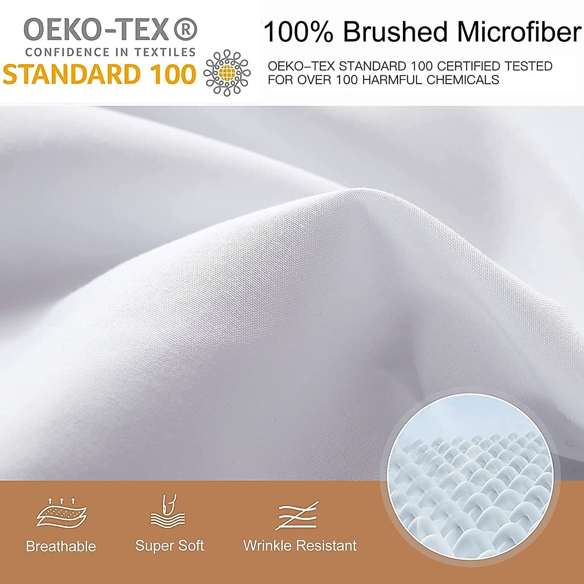 YIYEA Fitted Sheet Only, Premium Double Brushed Microfiber Deep Pocket Fitted Sheet Twin Size, Ultra Soft Fitted Bottom Sheet, Shrinkage, Fade Resistant, Twin, White