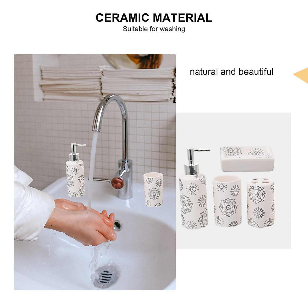 COHEALI 4 Pcs Toiletry Set Ceramic Soap Dish Bathroom Washing Accessory Ceramic Sanitary Ware Toothbrush Holder White Ceramic Hand Wash Dispenser Soap Dispenser Tumbler Pottery Ceramics