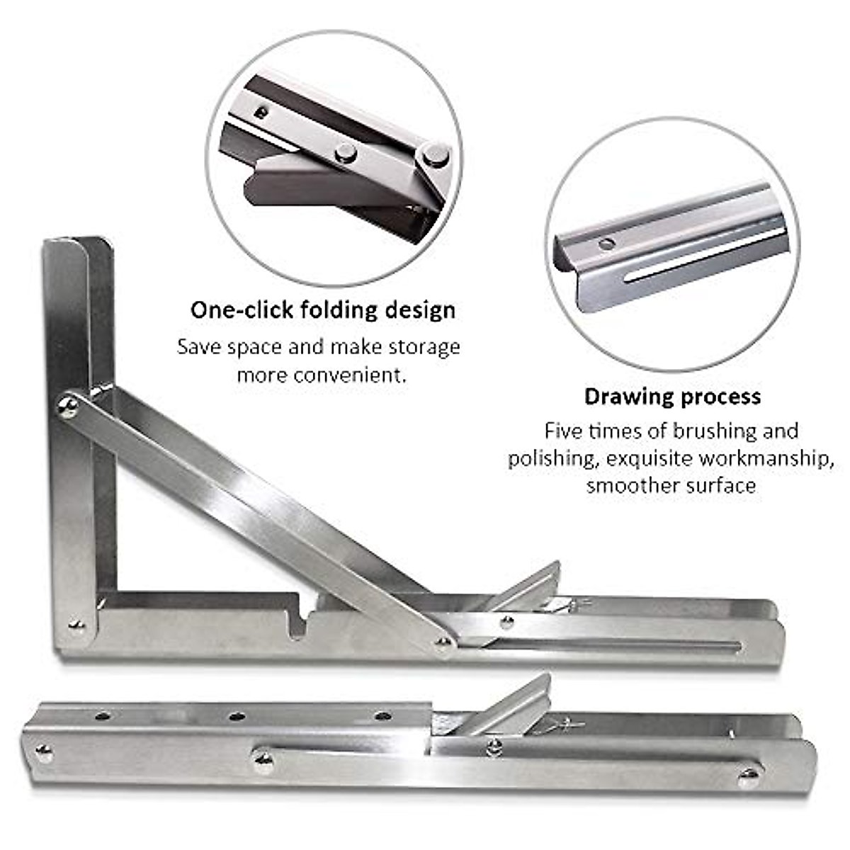 Folding Shelf Brackets - Heavy Duty Stainless Steel Collapsible Shelf Bracket for Bench Table, Space Saving DIY Bracket, Max Load: 550lb （Long：10” ，2 PCS）