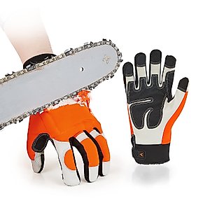 Vgo... Chainsaw 12-Layer Saw Protection on Both Hands Cow Leather Gloves (1 Pair,Size L, Orange, CA9760)
