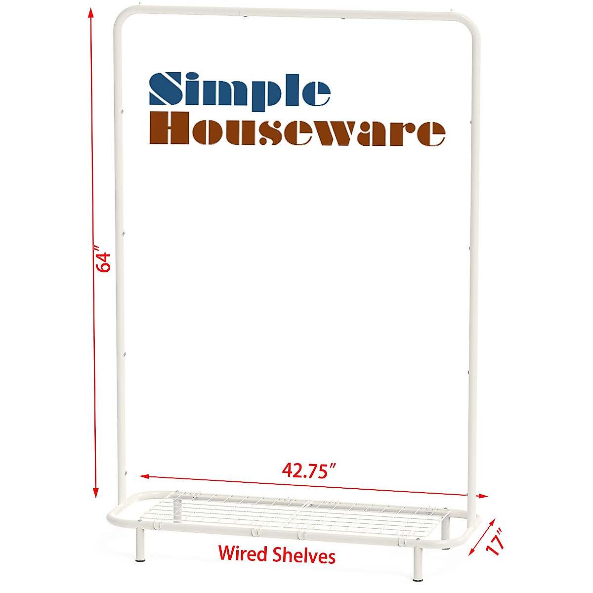 Simple Houseware Clothing Rack with Industrial Pipe and Bottom Shelves, White